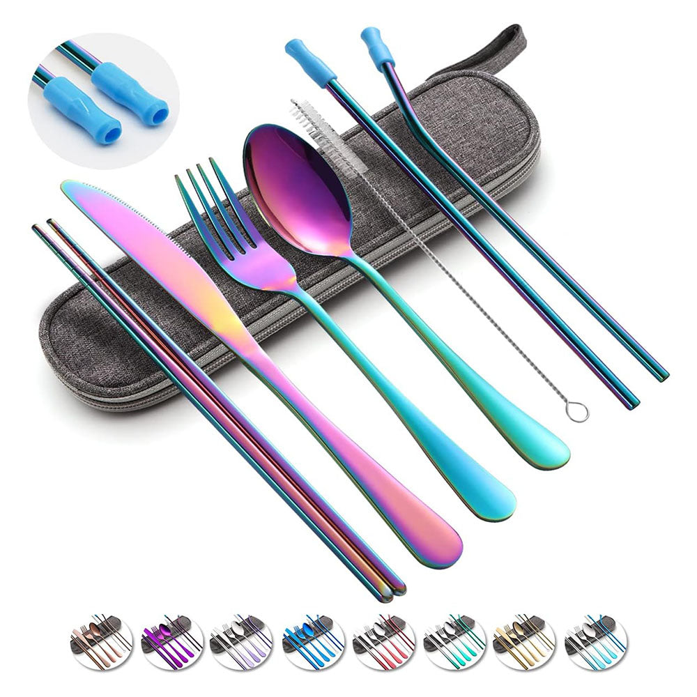 Travel Utensils Set with Case Reusable Portable Cutlery Set Stainless ...